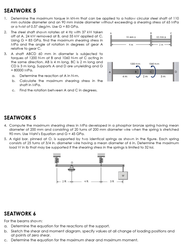 Seatwork-5-and-6 | PDF | Stress (Mechanics) | Shear Stress
