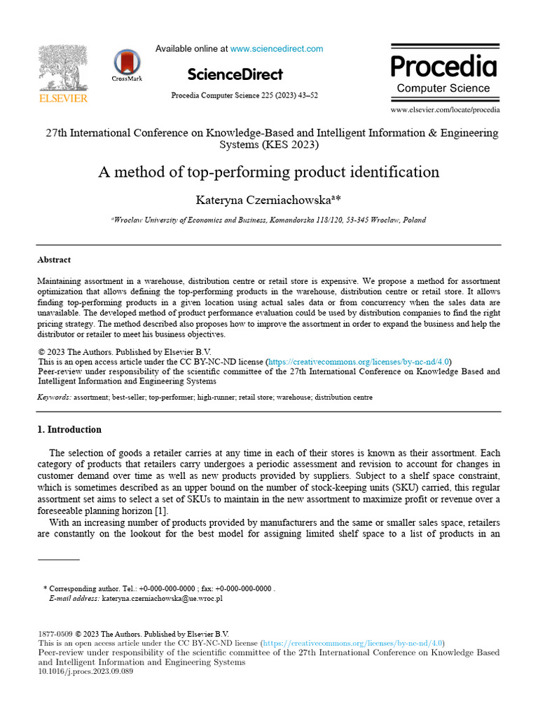 A Method of Top Performing Product Identificati - 2023 - Procedia Computer Scien | Download Free ...
