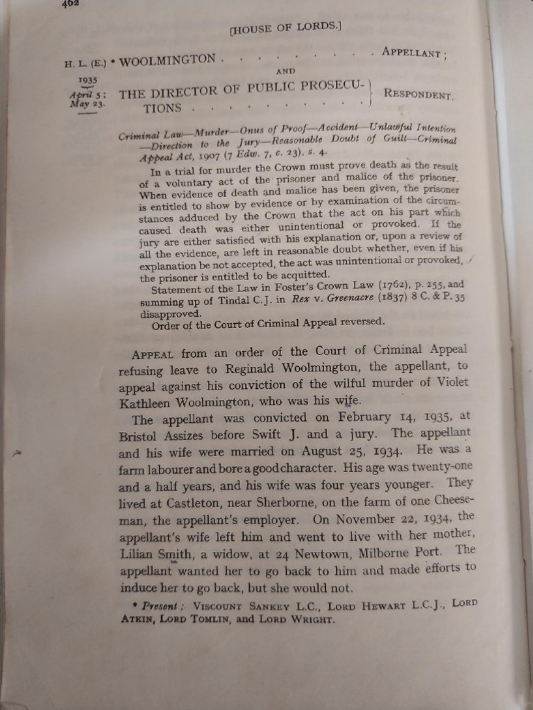 Woolmington V DPP Full Case AC | PDF