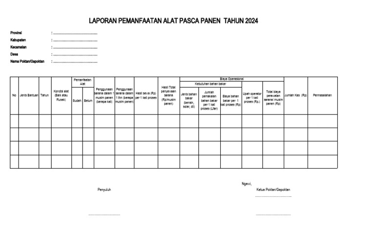 Form Pemanfaatan Alsintan Pasca Panen TA. 2024 | PDF