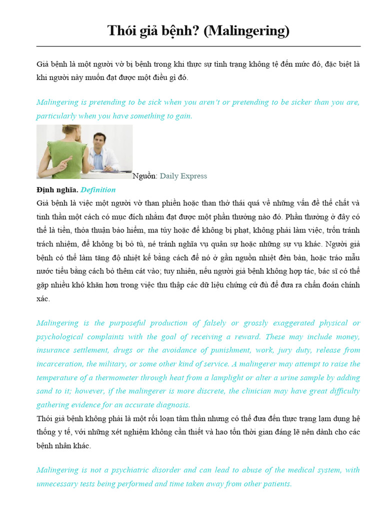 Thói giả bệnh (Malingering) | PDF