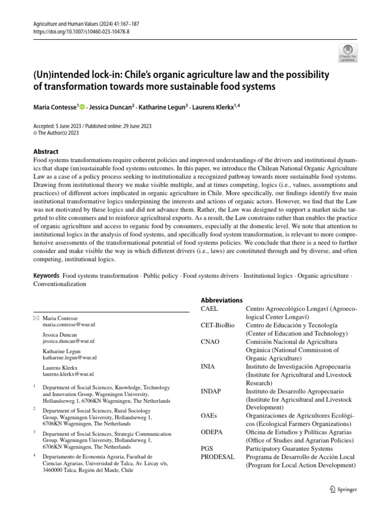 (Un) Intended Lock In: Chile's Organic Agriculture Law and The ...