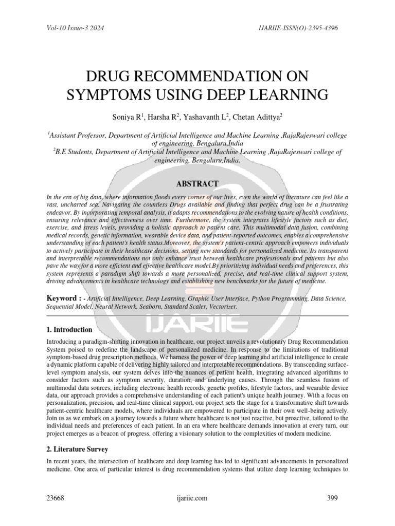 DRUG RECOMMENDATION ON SYMPTOMS USING DEEP LEARNING Ijariie23668 | PDF ...