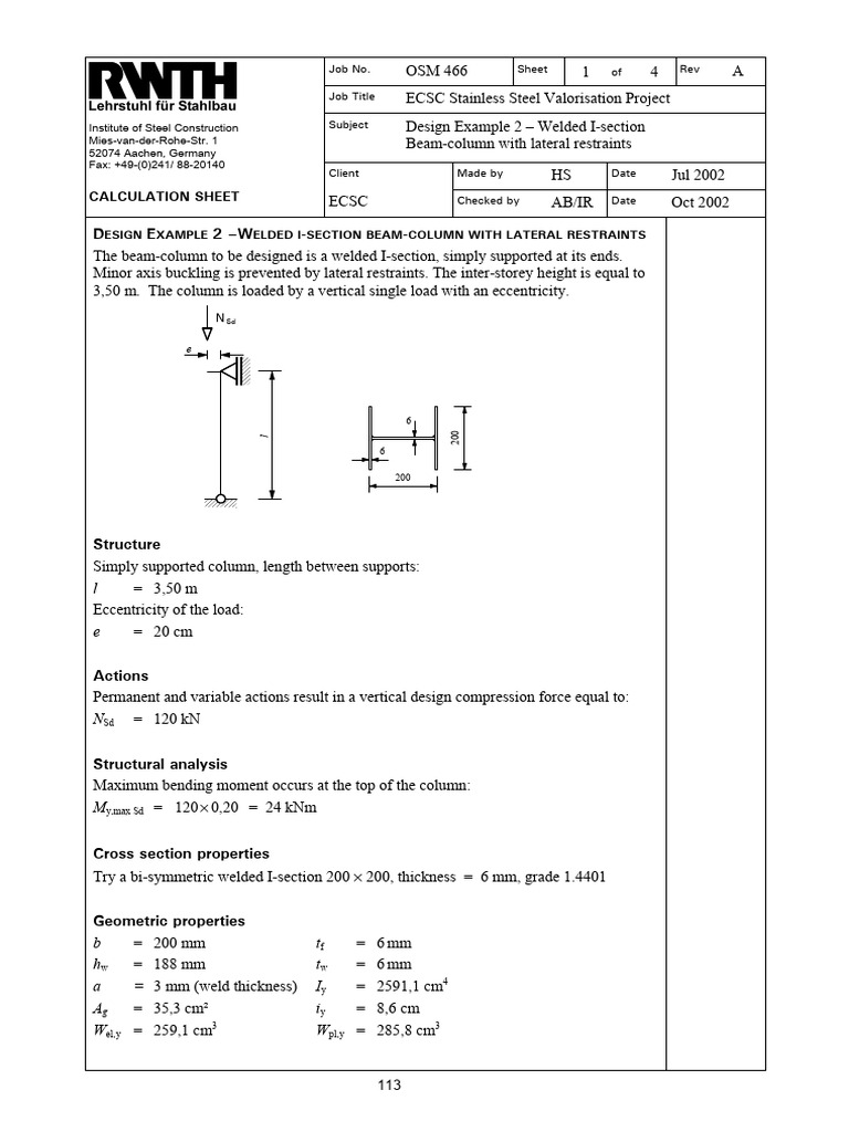 Welded I-Section Beam-Column Design | PDF | Bending | Applied And ...