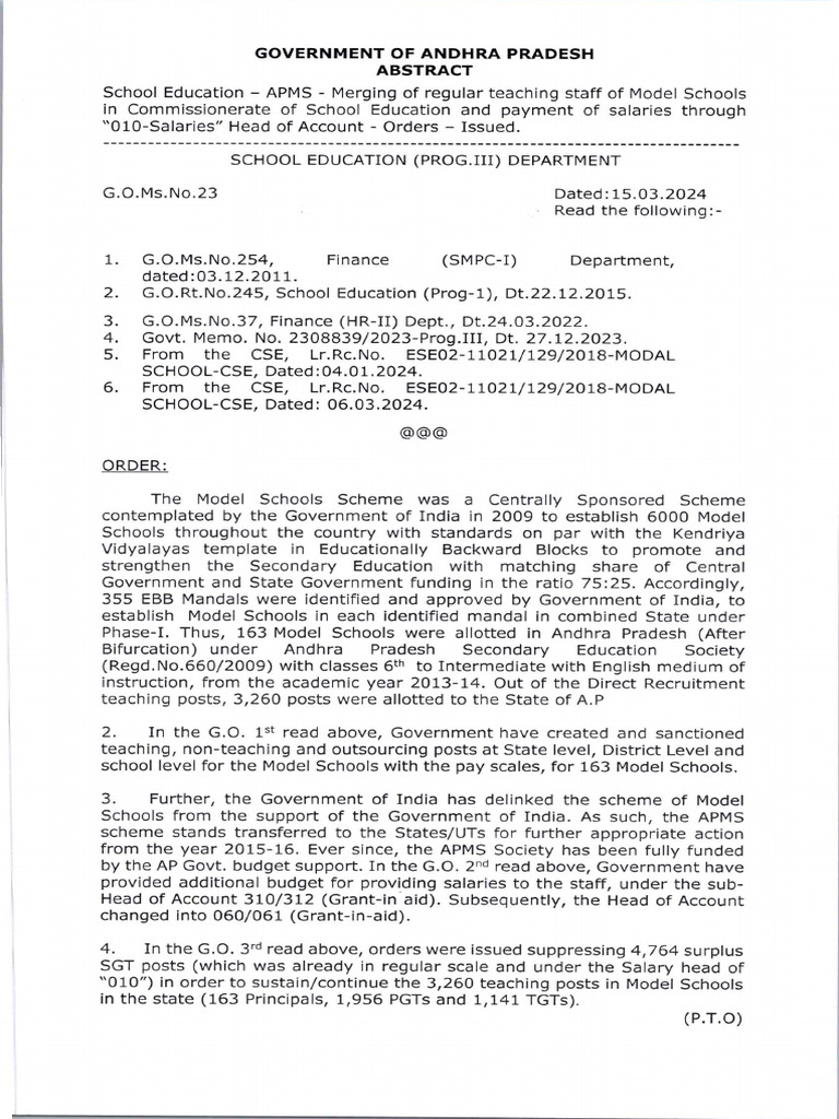 Merging of Regular Teaching Staff of Model Schools | PDF
