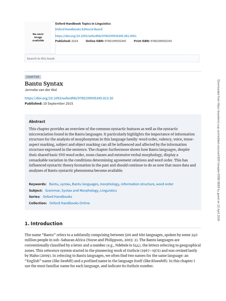 Bantu Syntax | PDF | Syntax | Subject (Grammar)