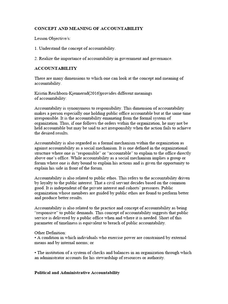 Concept and Meaning of Accountability | PDF | Governance | Accountability