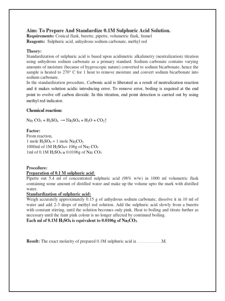 Practical-2 Sulphuric Acid | PDF | Titration | Chemistry