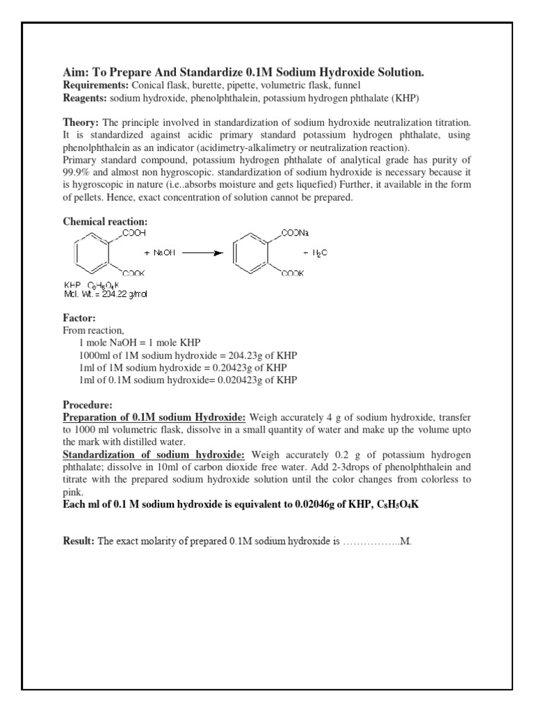 Practical-1 Sodium Hydroxide | PDF | Titration | Chemistry
