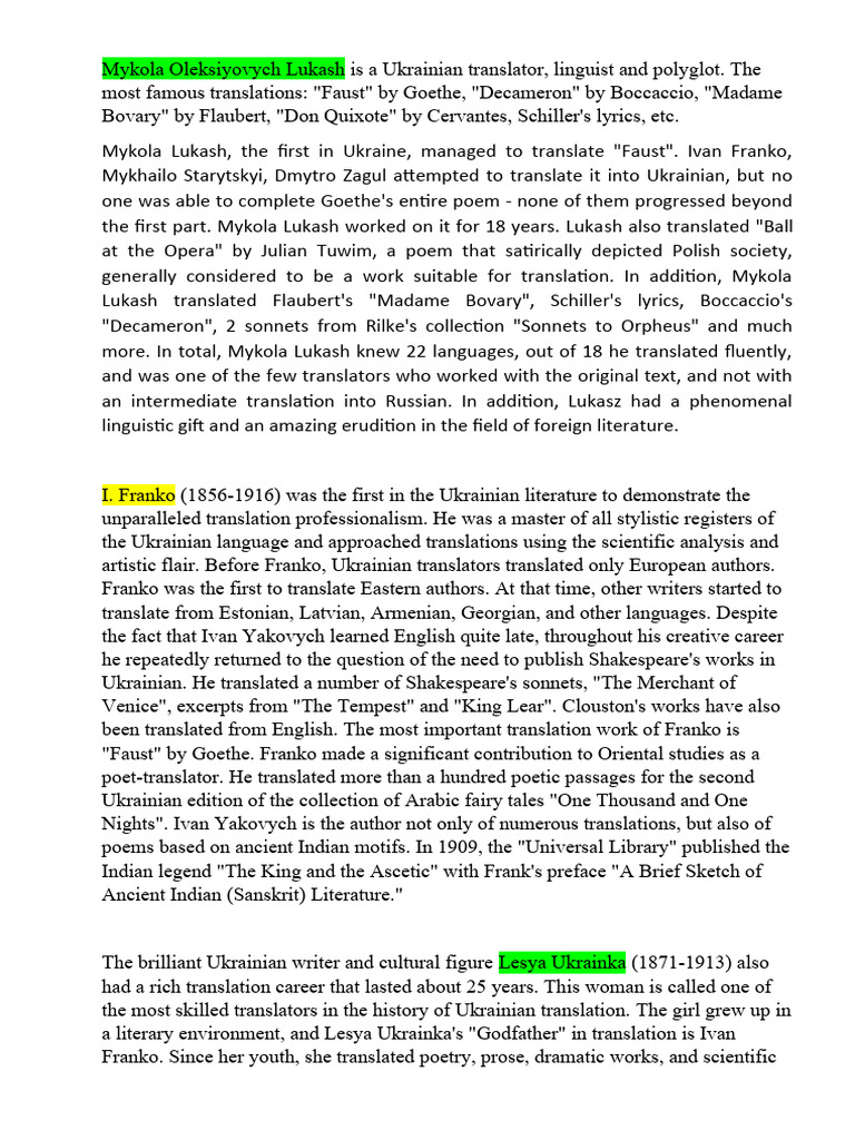 Famous Ukrainian Translators | Download Free PDF | Translations