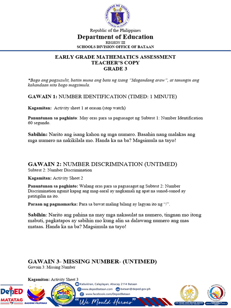 EGMA Grade 3-Teacher - S | PDF