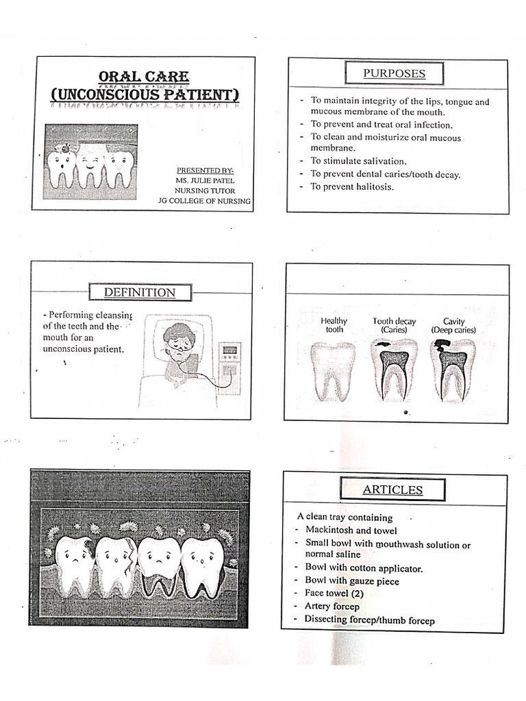 ORAL CARE ( UNCONSCIOUS PATIENT ) | PDF ORAL CARE ( UNCONSCIOUS PATIENT ) | PDF