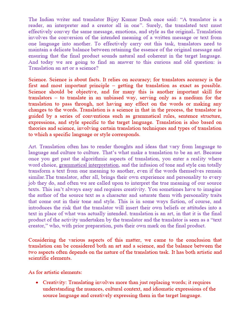 The Art and Science of Translation | PDF | Translations | Science