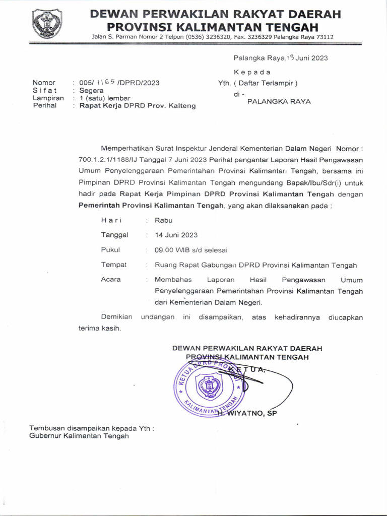 Rapat Kerja DPRD Prov Kalteng (14 Juni 2023) 1 | PDF