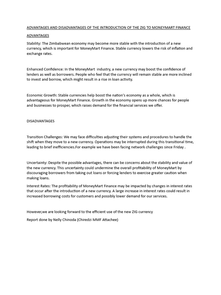 Advantages and Disadvantages of The Introduction of The Zig Currency | PDF