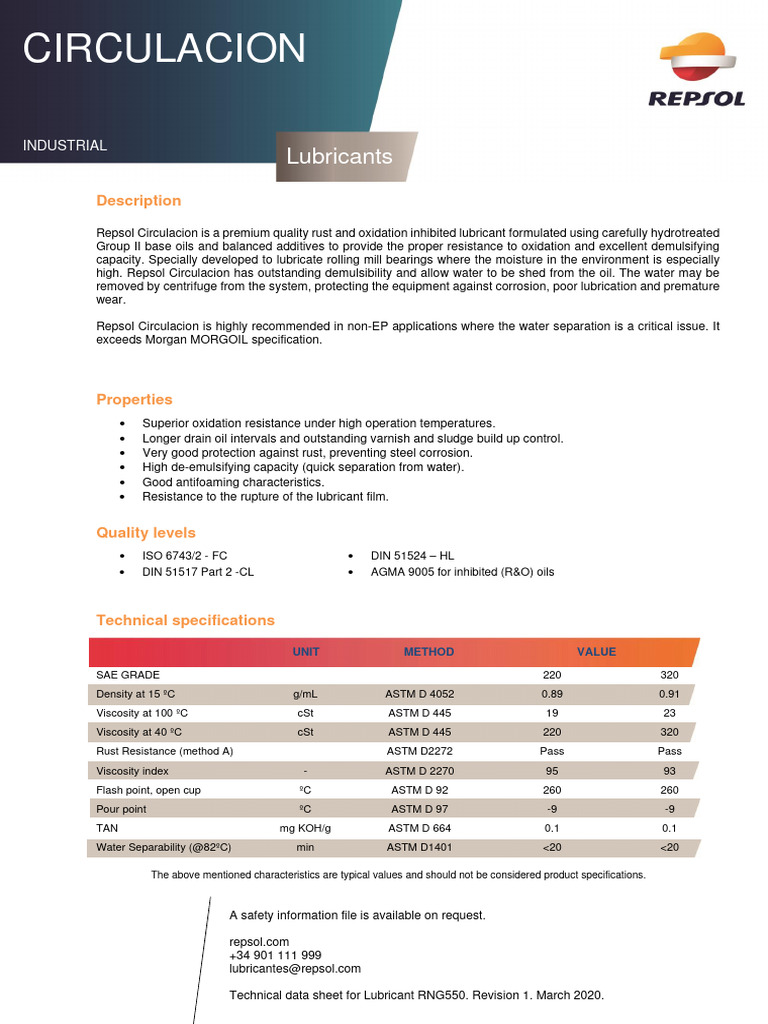 Repsol Circulation 220 | PDF | Lubricant | Rust