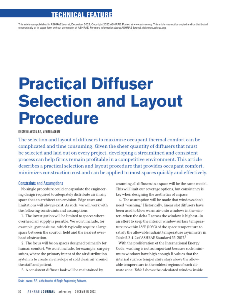 Practical Diffuser Selection and Layout Procedure | PDF | Duct (Flow ...