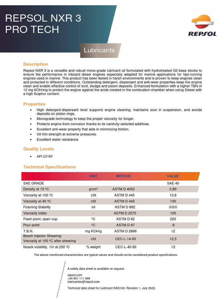 Repsol NXR 3 Pro Tech SAE 40 | PDF | Lubricant | Viscosity
