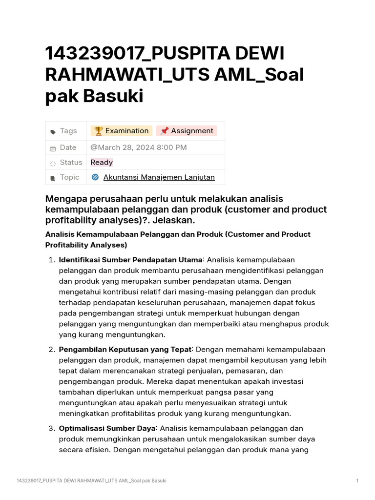 Puspita Dewi Rahmawati Uts Aml Soal Pak Basuki | PDF | Karier & Perkembangan | Pengelolaan ...