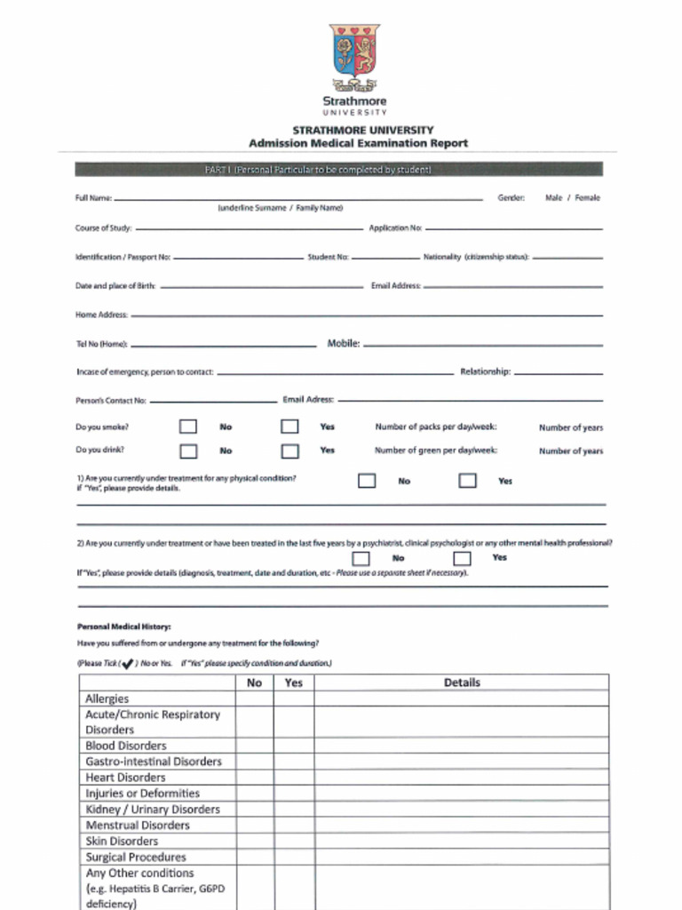 Medical Examination Report | PDF