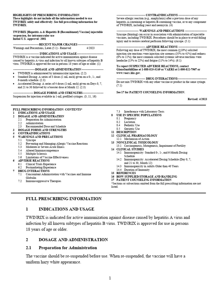Twin Rix | PDF | Hepatitis | Injection (Medicine)