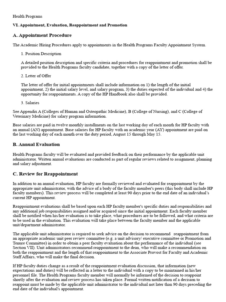Appointment, Evaluation, Reappointment and Promotion | Download Free ...