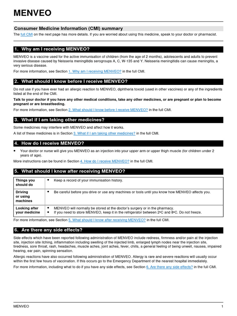 Menveo CMI | Download Free PDF | Clinical Medicine | Immunology