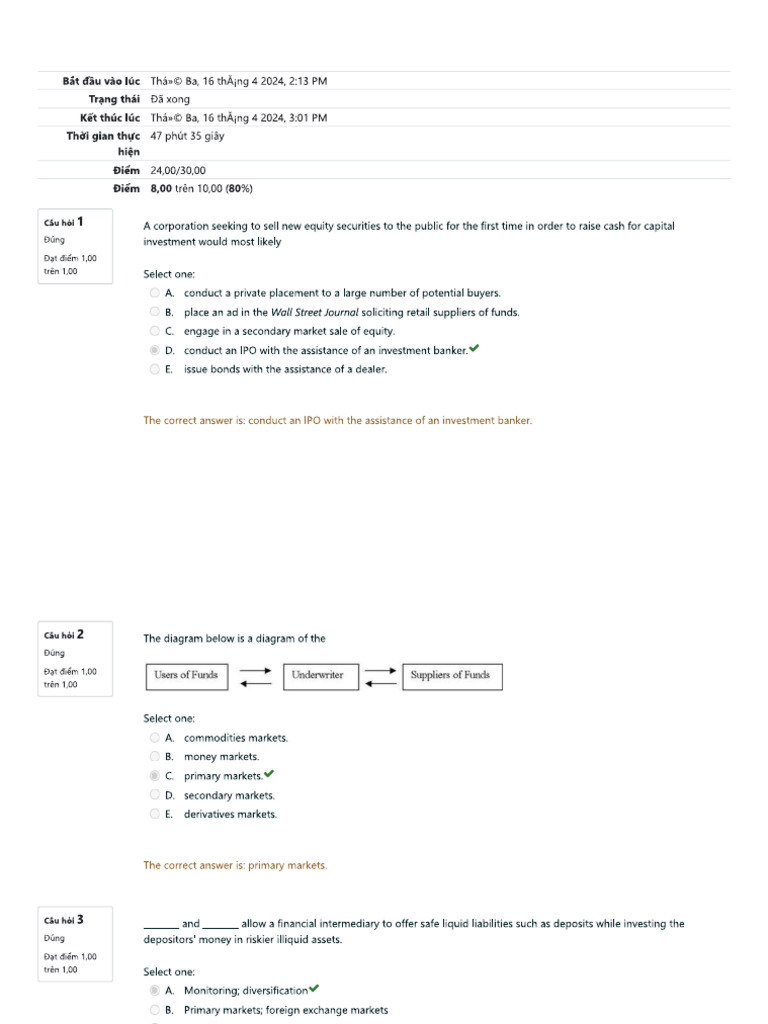 Midterm Test-Financial Markets | PDF