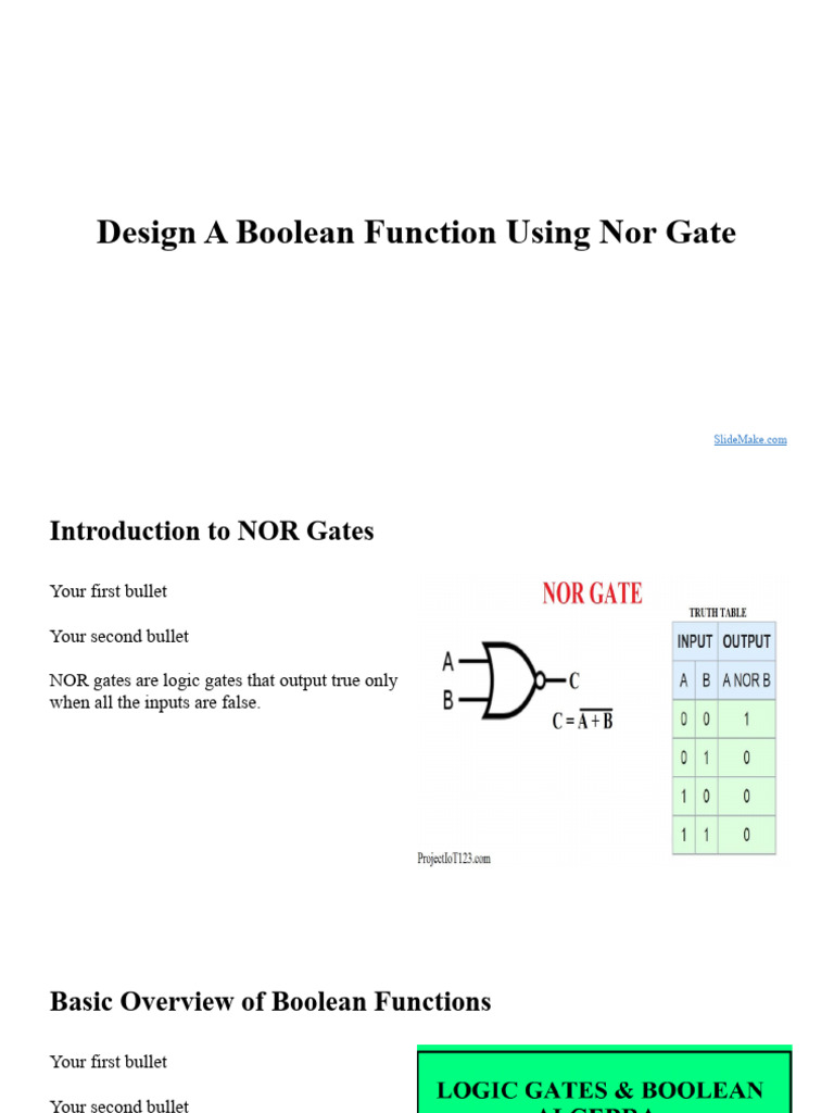 Design a Boolean Function Using Nor Gate | PDF | Logic Gate | Boolean Algebra
