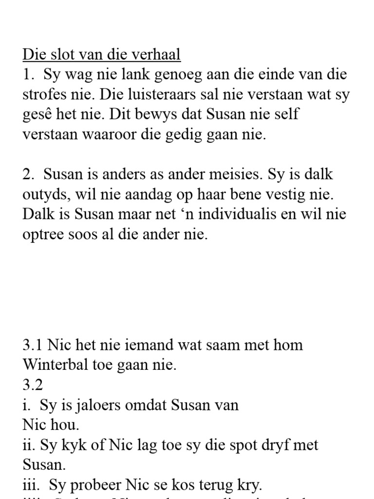 Afr - Letterkunde - Die Slot Van Van Die Verhaal MEMO | PDF