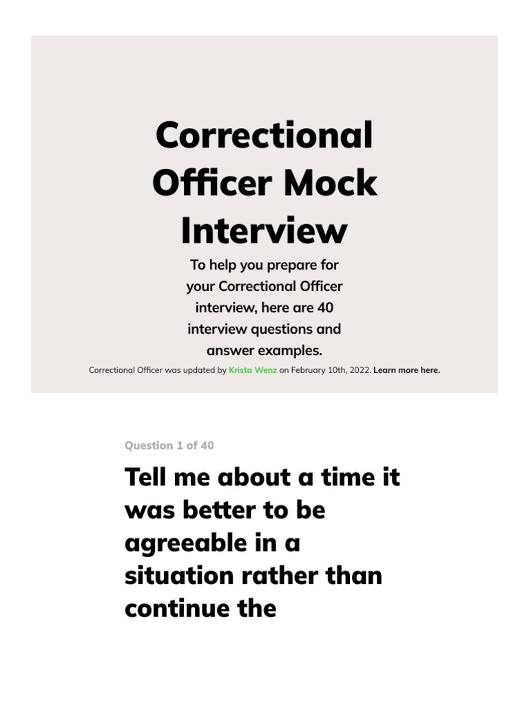 40 Correctional Officer Interview Questions & Answers | PDF ...