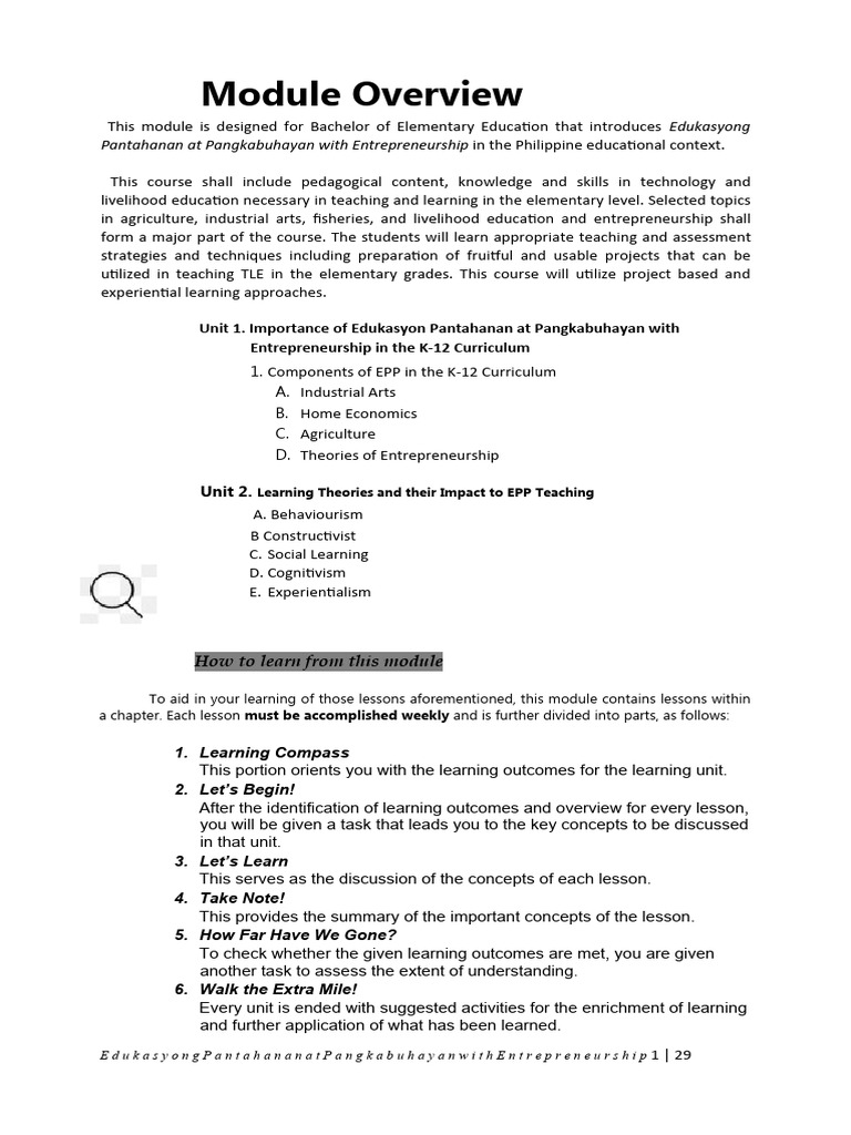 Edukasyon Pantahanan Module Overview | PDF | Classical Conditioning | Reinforcement