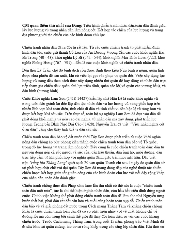 CM quan điểm thứ nhất của Đảng: Tiến hành chiến tranh nhân dân,toàn dân đánh giặc, | PDF