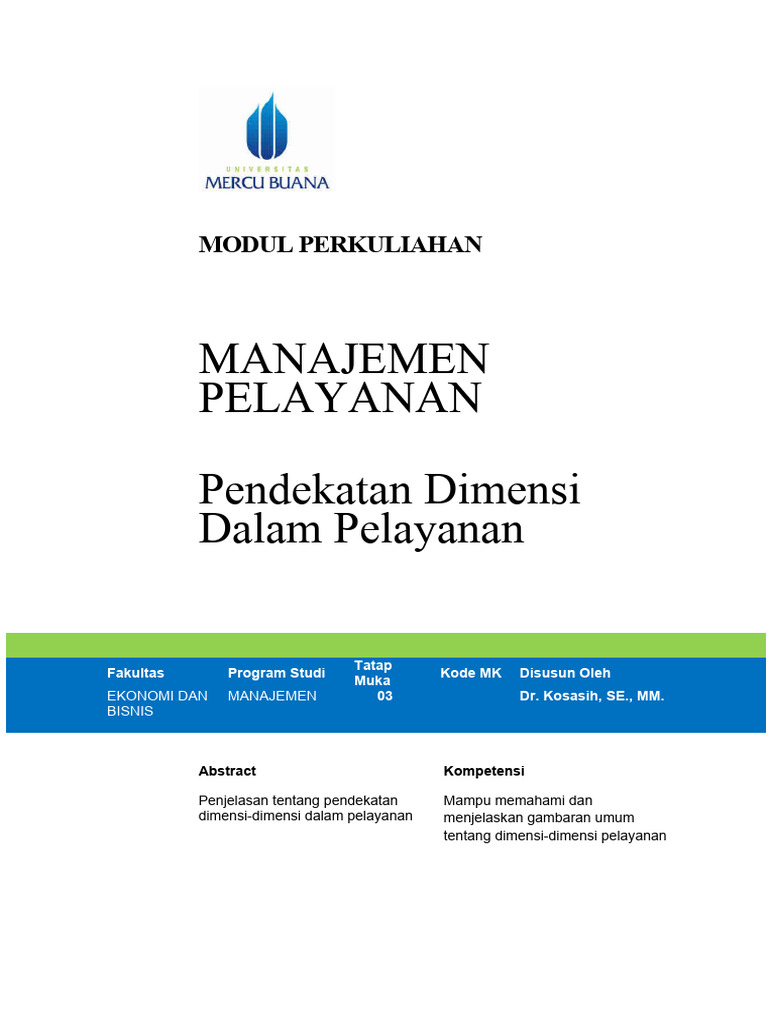Dimensi Pelayanan dalam Manajemen | PDF