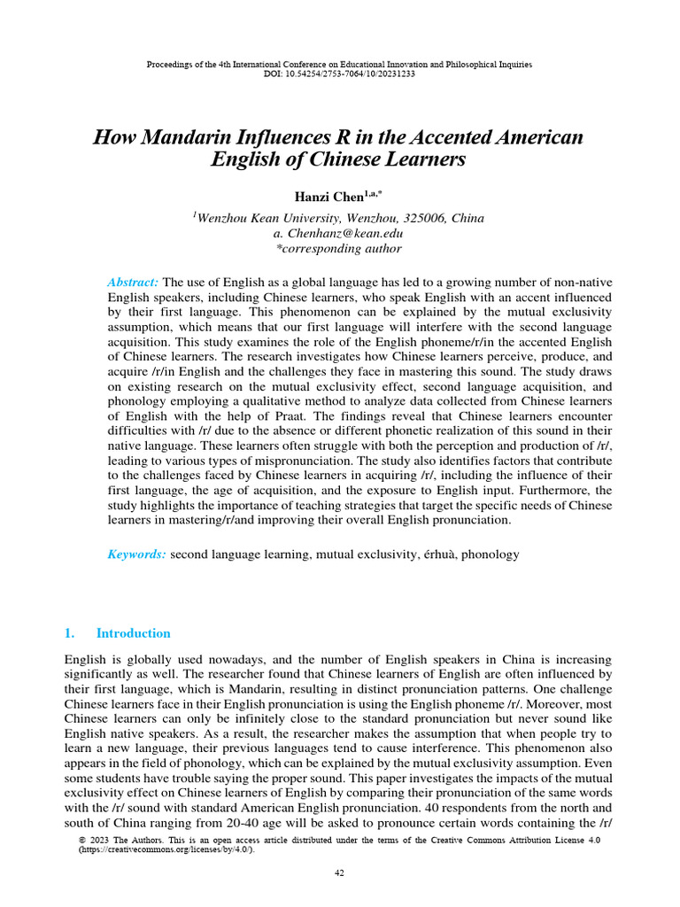 How Mandarin Influences R In The Accented American Pdf Mandarin Chinese English Language