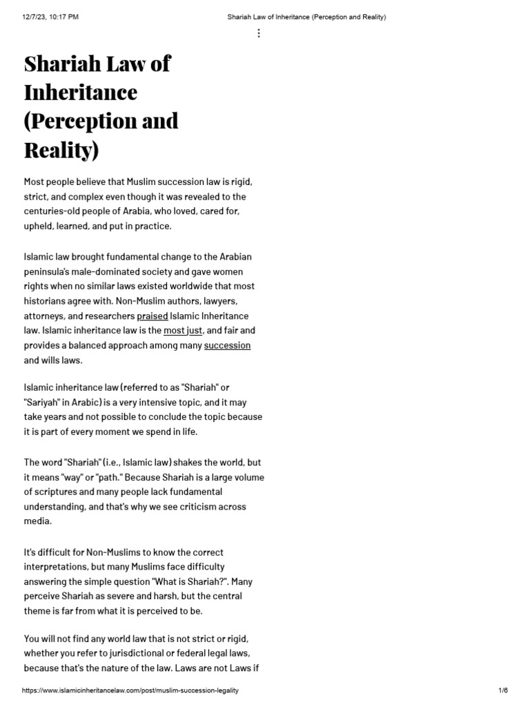 Shariah Law of Inheritance (Perception and Reality) | PDF | Sharia ...