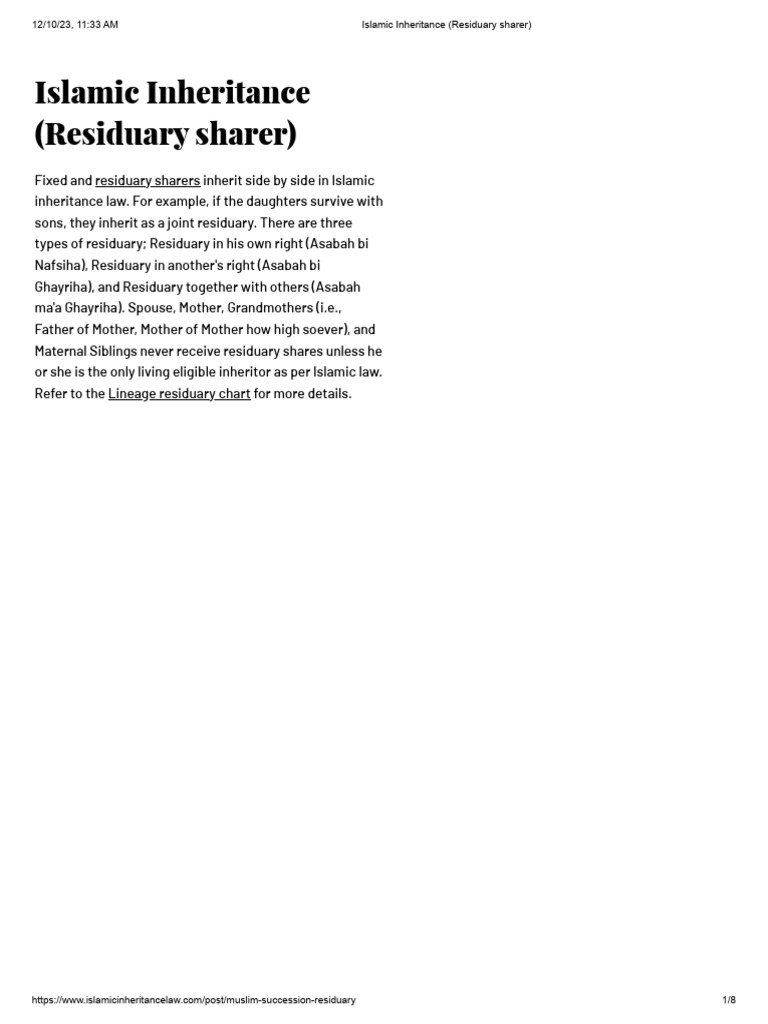 Islamic Inheritance (Residuary Sharer) | PDF | Kinship And Descent