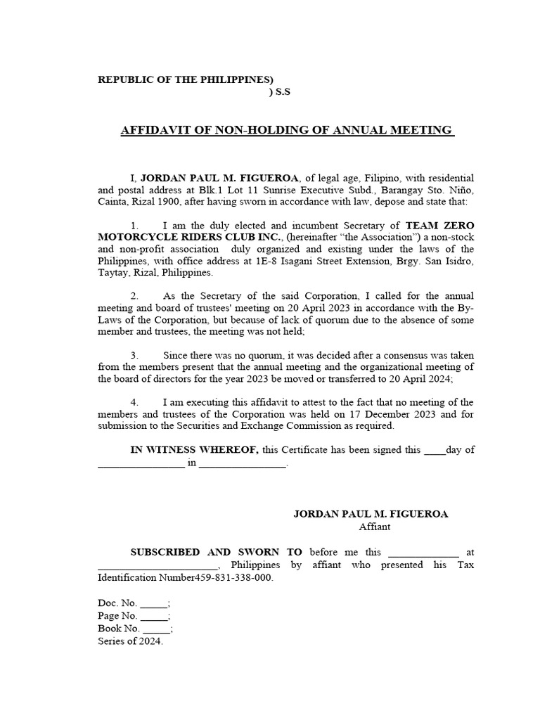 Affidavit Non Holding of ASM 2023 | PDF Affidavit Non Holding of ASM 2023 | PDF