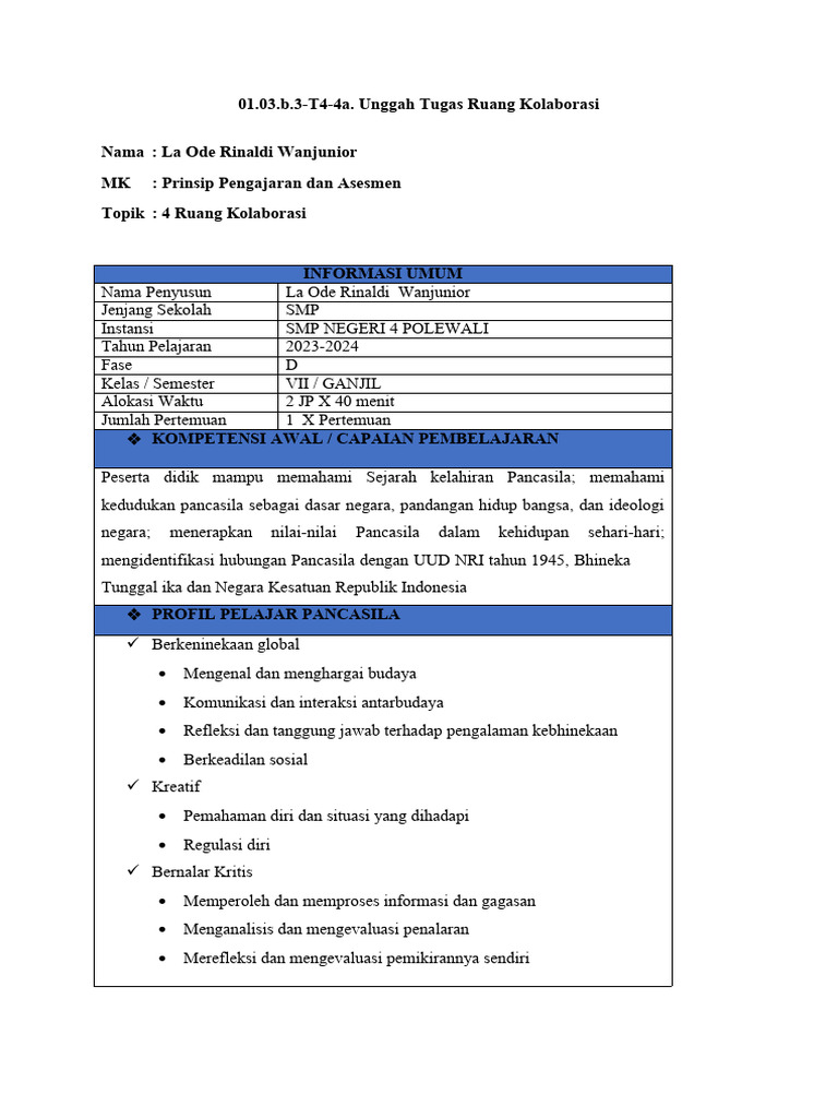 01.03.b.3-T4-4a. Unggah Tugas Ruang Kolaborasi - La Ode Rinaldi Wanjunior | PDF