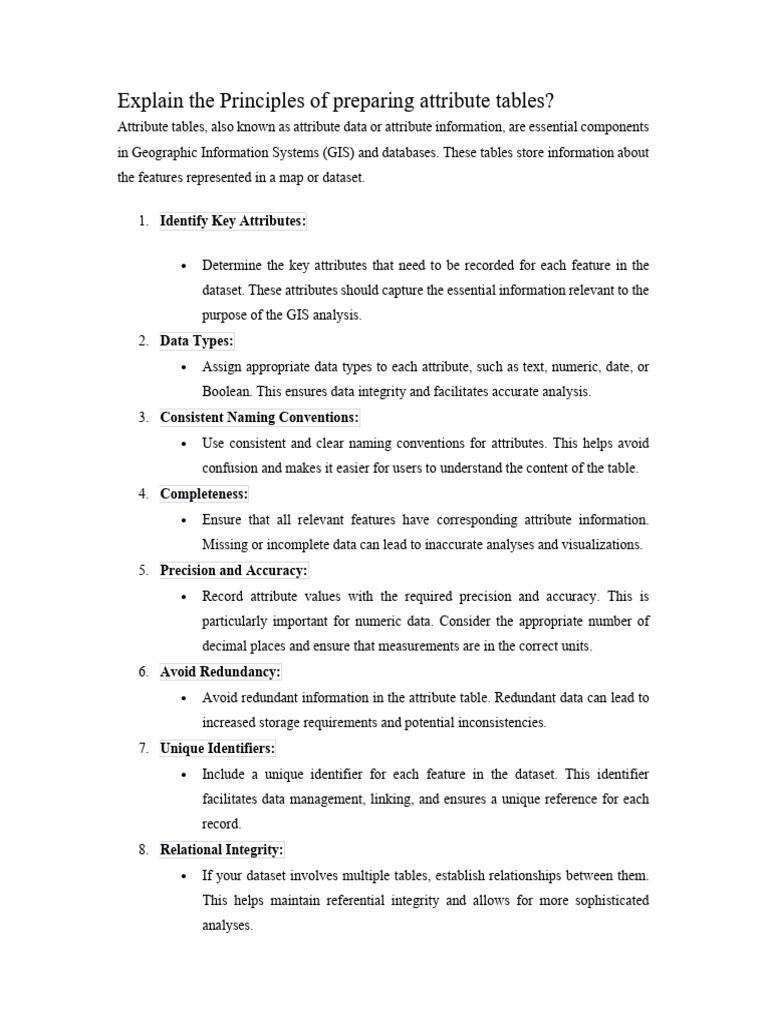 Principles of Preparing Attributes Tables | PDF | Geographic ...