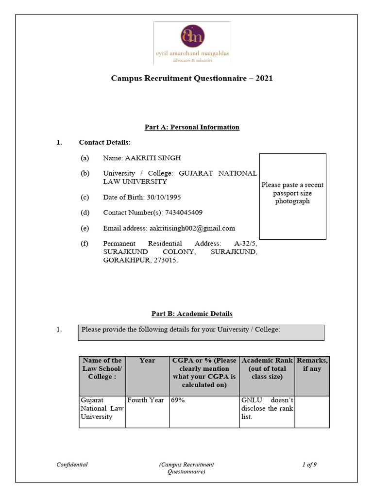 Campus Recruitment Questionnaire 2021 | Download Free PDF | Thought