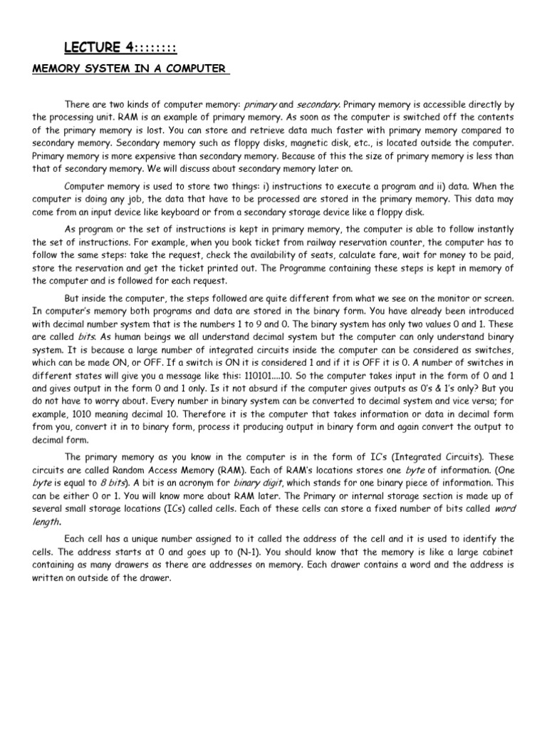 Lecture 4 | PDF | Computer Data Storage | Read Only Memory