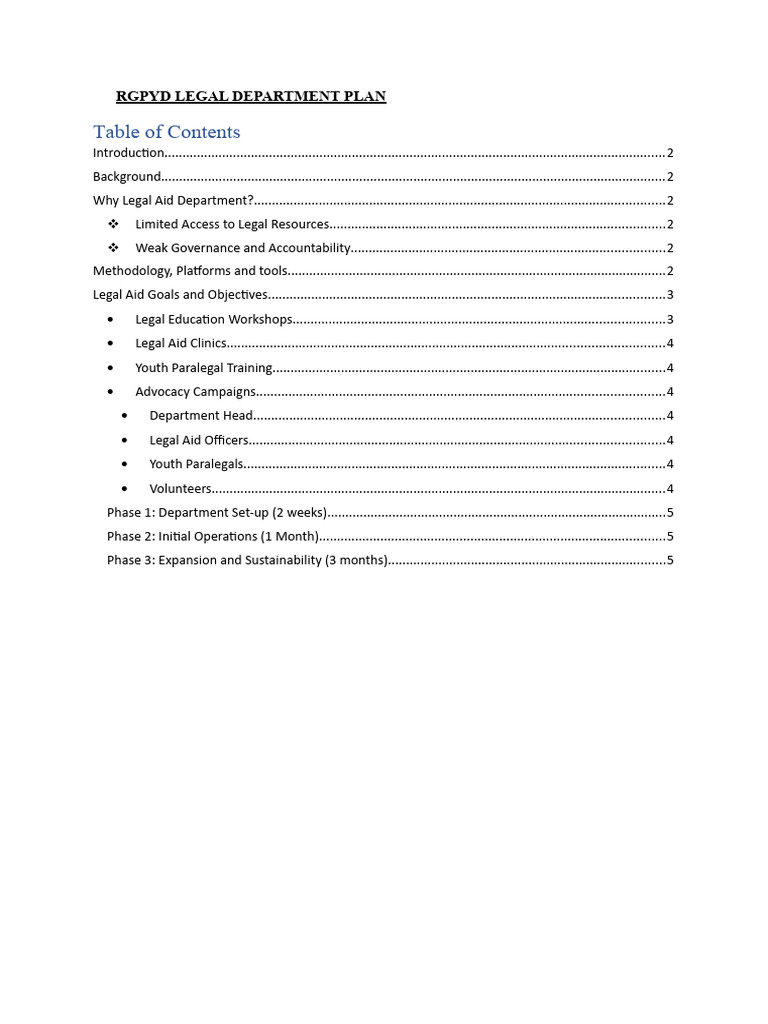 RGPYD Legal Department Plan | PDF | Legal Aid | Governance