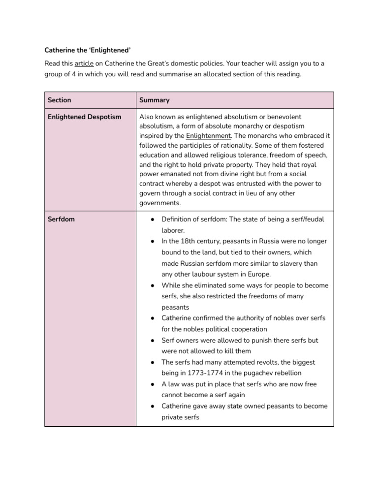 Catherine The Enlightened' | PDF | Serfdom
