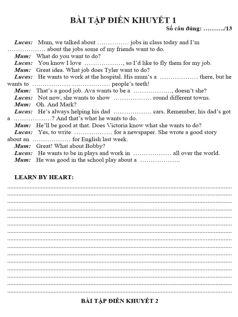 BÀI TẬP ĐIỀN KHUYẾT 1-2 | PDF | Games & Activities | Language Arts & Discipline