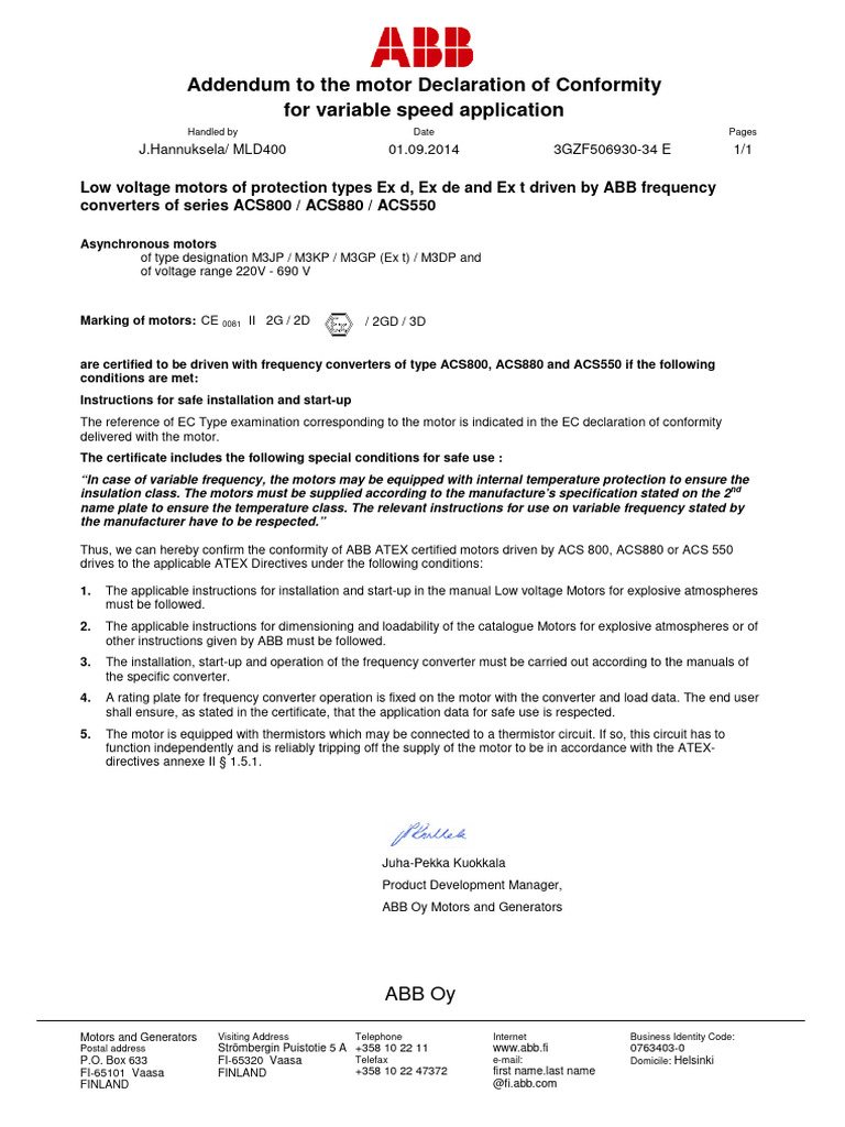 Addendum Per Hazardous Area and VSD | PDF | Electric Motor | Power ...