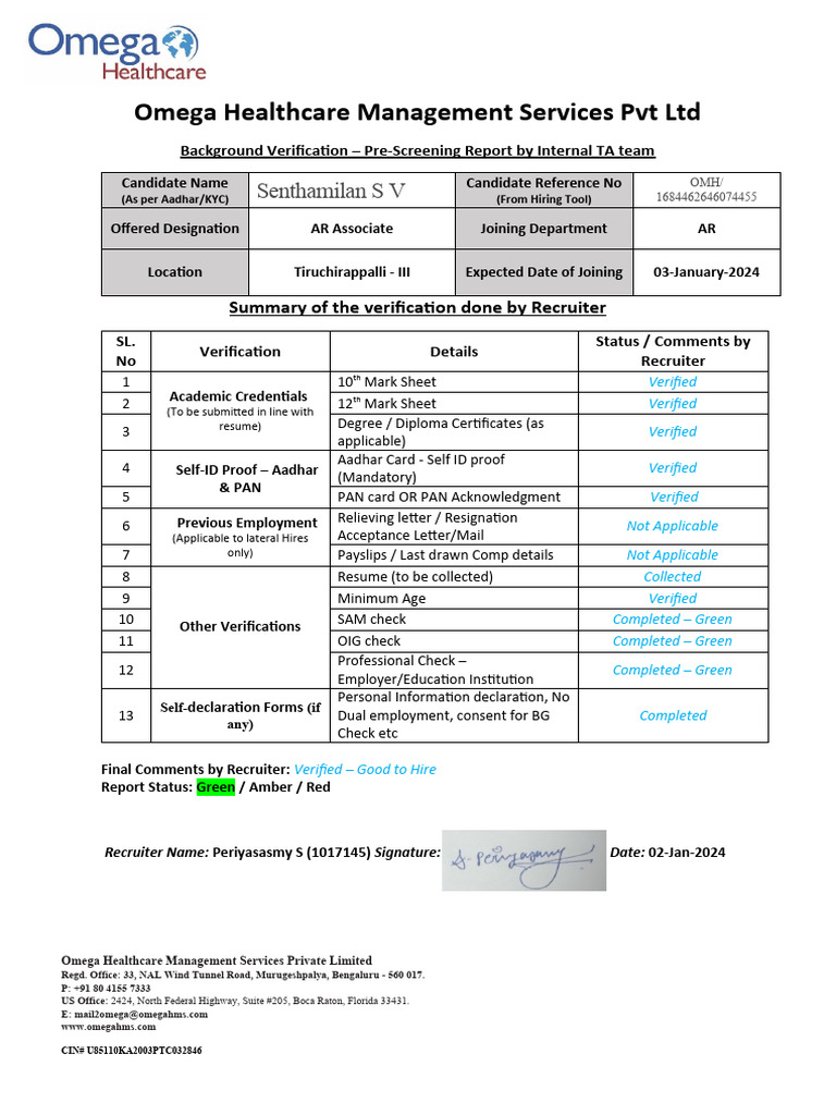 BGV Verification Form - Omega Internal | PDF | Applications Of ...