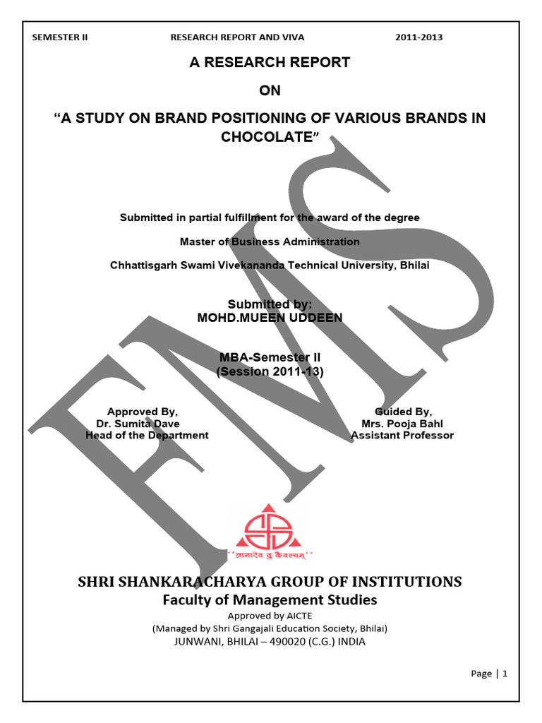 Final Report On Positioning On Chocolate Brand | PDF | Brand | Customer ...