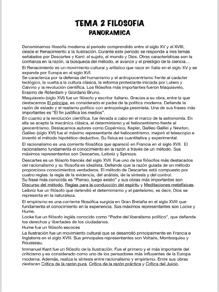 Panorámica Filosofía Moderna | PDF