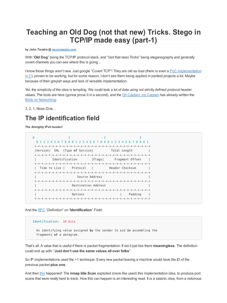 Stego in TCP-IP Part-1 | PDF | Transmission Control Protocol | Internet Protocols